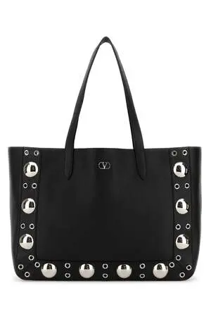 Valentino Garavani Leather Vlogo Signature Shopping Bag - Black