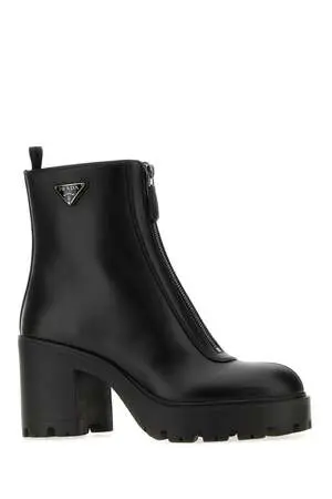 Prada Leather Ankle Boots - Black