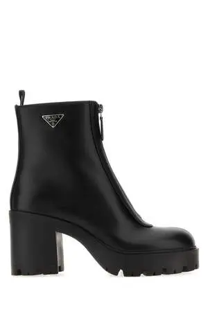 Prada Leather Ankle Boots - Black