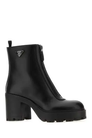Prada Leather Ankle Boots - Black