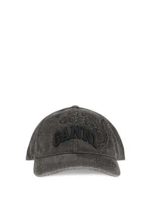 GANNI Baseball Cap In Embroidered Denim - Gray