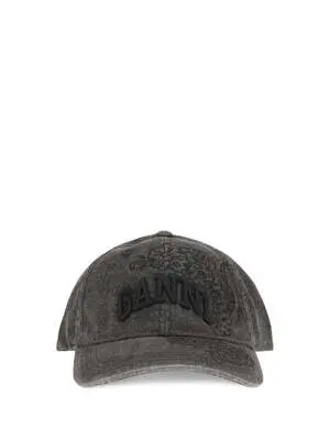 GANNI Baseball Cap In Embroidered Denim - Gray