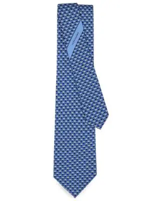 FERRAGAMO Torneo Print Silk Tie - Blue
