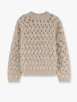 Brunello Cucinelli Perforated Sweater With Micro Sequins - Multicolor