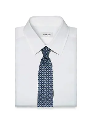 FERRAGAMO Frog Print Silk Tie - Blue