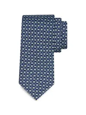 FERRAGAMO Frog Print Silk Tie - Blue