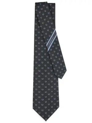 FERRAGAMO Ferragamo Men Gancini Silk Jaquard Tie Gray