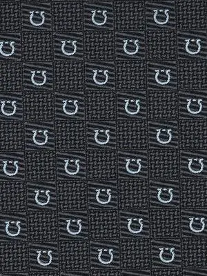 FERRAGAMO Gancini Silk Jaquard Tie - Gray
