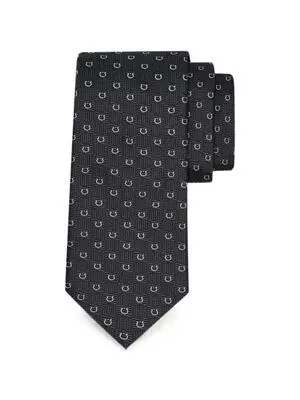 FERRAGAMO Gancini Silk Jaquard Tie - Gray