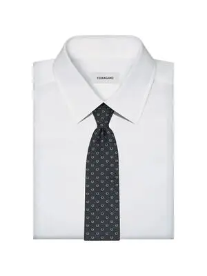 FERRAGAMO Gancini Silk Jaquard Tie - Gray