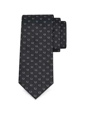FERRAGAMO Gancini Silk Jaquard Neck Tie - Gray