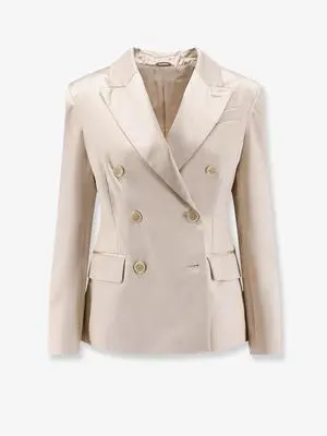 Brunello Cucinelli Double-breasted Silk Blazer - Gold