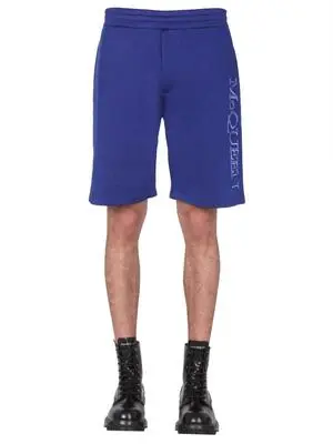 Alexander McQueen Shorts With Embroidered Logo - Blue