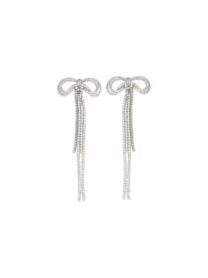 SELF-PORTRAIT Double Crystal Bow Earrings - Silver