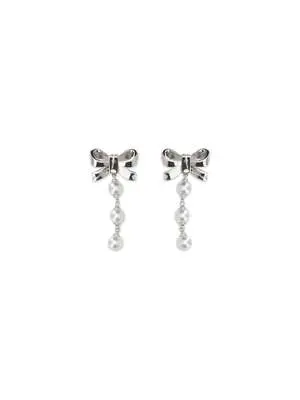 SELF-PORTRAIT Crystal Bow And Pearl Drop Earrings