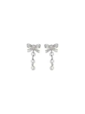 SELF-PORTRAIT Crystal Bow And Pearl Drop Earrings - Silver