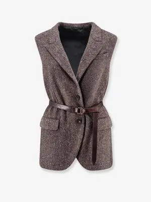 Brunello Cucinelli BRUNELLO CUCINELLI Sleeveless Blazer With Belt Multicolor