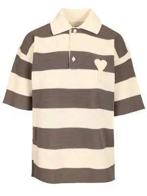 AMI Paris Short Sleeves Polo With De Coeur Patch - Multicolor
