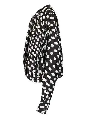 Dries Van Noten Polka Dot Jacquard Satin Draped Blouse