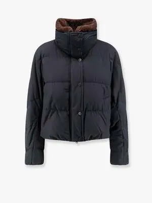 Brunello Cucinelli Down Jacket With Shearling Collar - Multicolor