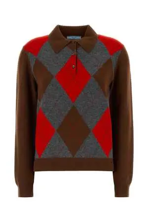 Prada Cashmere Argyle Polo Shirt - Brown