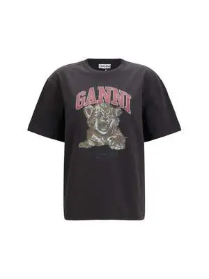 GANNI Tiger Cotton T-shirt - Black