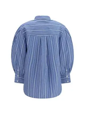 GANNI Striped Cotton Shirt - Blue