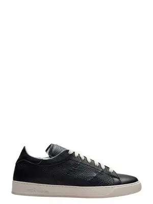 Kiton Kiton Men Leather Sneakers With Cross-Stitch Detailing. Blue