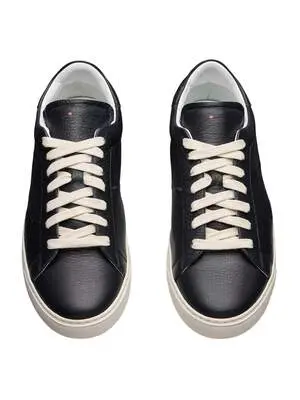 Kiton Leather Sneakers With Cross-stitch Detailing - Blue