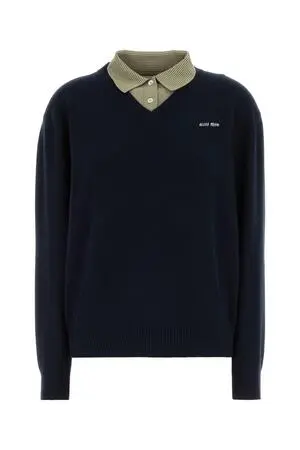Miu Miu Wool Blend Polo Shirt - Blue