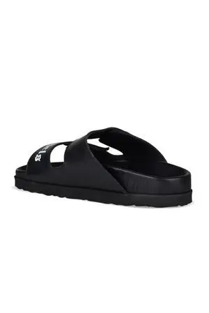 Palm Angels Leather Logo Sandals - Black