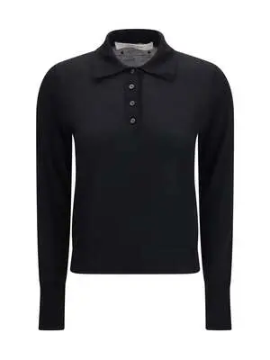 GOLDEN GOOSE Long Sleeve Merino Wool Polo - Black