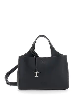 TOD'S Black Handbag With Adjustable And Removable Shoulder Strap And T Plate On The Front In Leather For - Multicolor