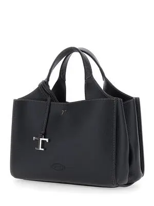 TOD'S Black Handbag With Adjustable And Removable Shoulder Strap And T Plate On The Front In Leather For - Multicolor