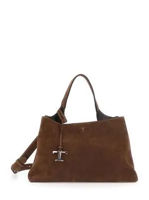 TOD'S Brown Handbag With Adjustable And Removable Shoulder Strap And T Plaque On The Front In Suede For - Multicolor