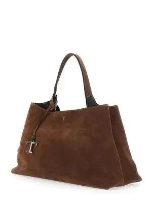 TOD'S Suede Handbag With T Plaque And Adjustable Strap - Multicolor