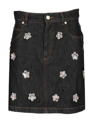 Marni Black Denim Skirt With Daisy Appliques - Blue