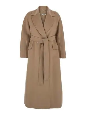 Max Mara S 'enzo' Beige Coat With Wide Notched Revers In Virgin Wool - Multicolor