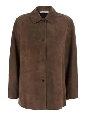 Max Mara S 'gocce' Brown Shirt With Classic Collar In Suede For - Multicolor