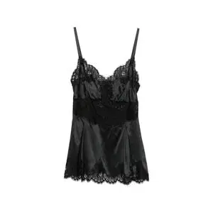 Dolce & Gabbana Silk Blend Lace Trim Camisole Top - Black