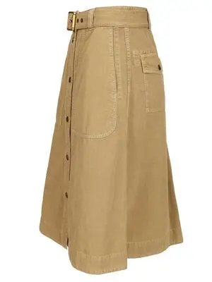 Moncler Cotton Midi Skirt With Belt - Cream