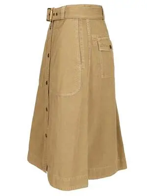 Moncler Cotton Midi Skirt With Belt - Cream