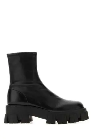Prada Nappa Leather Monolith Ankle Boots - Black