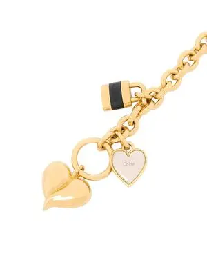 Chloé Bronze Padlock And Heart Pendant Link Bracelet - Multicolor