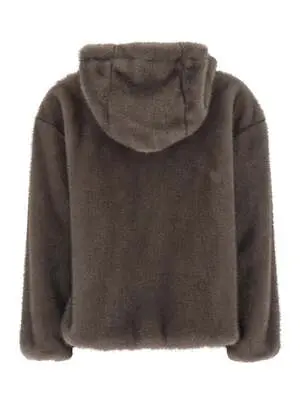 Herno Brown Hooded Jacket With Drawstring In Ecoleather For