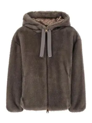 Herno Brown Hooded Jacket With Drawstring In Ecoleather For - Gray