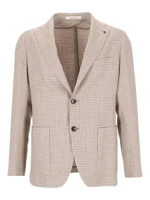 Tagliatore Houndstooth Blazer In Wool And Silk - Cream