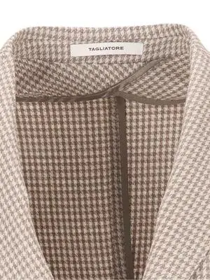 Tagliatore Houndstooth Blazer In Wool And Silk - Cream