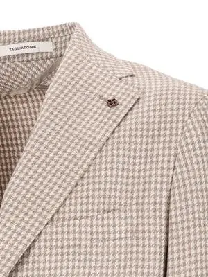 Tagliatore Houndstooth Blazer In Wool And Silk - Cream