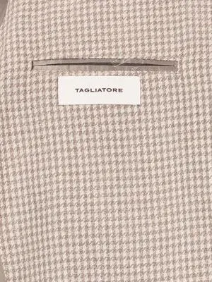 Tagliatore Houndstooth Blazer In Wool And Silk - Cream